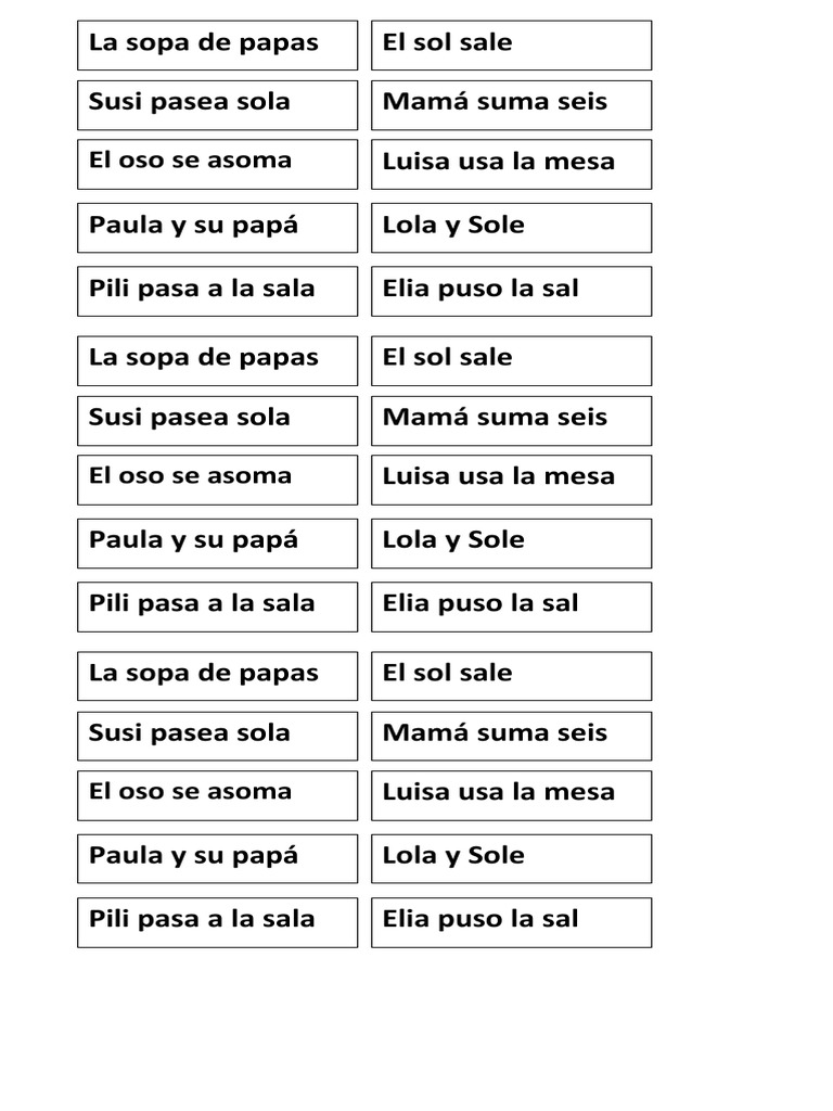 20 oraciones con la letra S | PDF