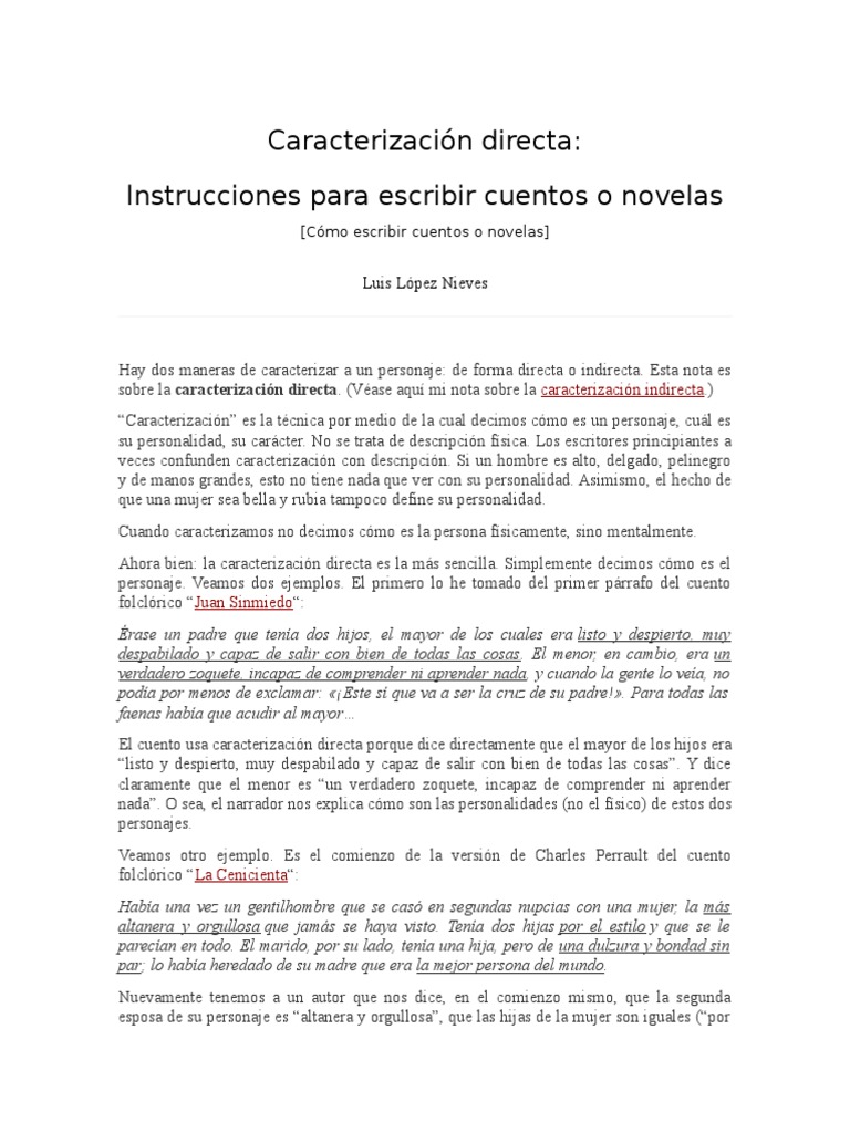 Caracterización Directa | PDF | Cuentos | Narración
