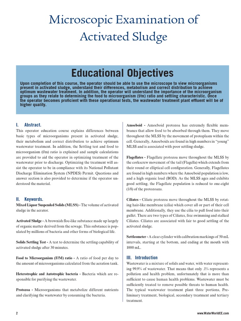 Microscopic Examination of Activated Sludge: Educational Objectives ...