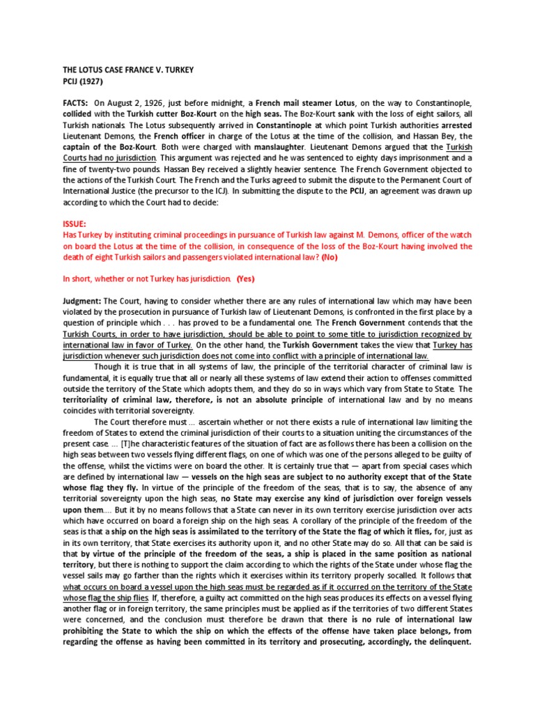 Digest - Ss Lotus Case 2 | PDF | Jurisdiction | International Law