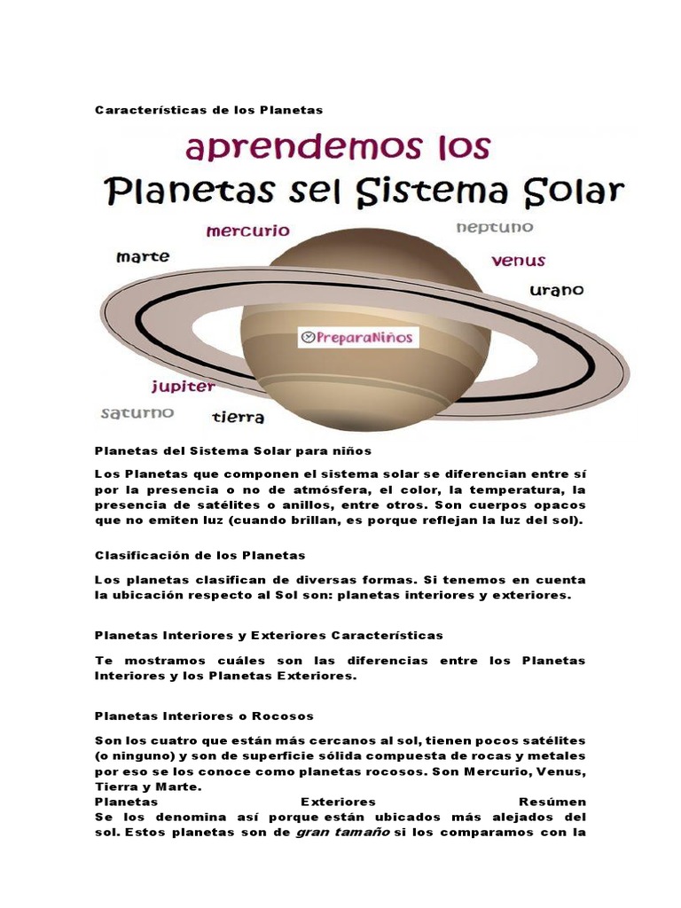 Caracteristicas de Los Planetas | PDF | Atmósfera | Satélite natural