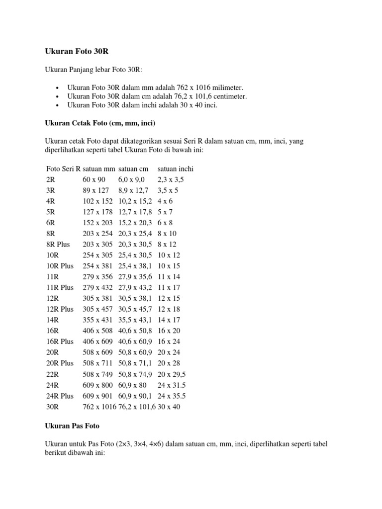 Ukuran Foto 30R | PDF