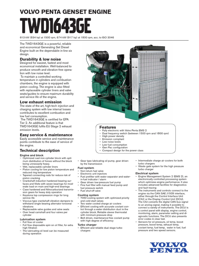 Volvo Twd1643ge Technical Data PDF | PDF | Cylinder (Engine) | Turbocharger