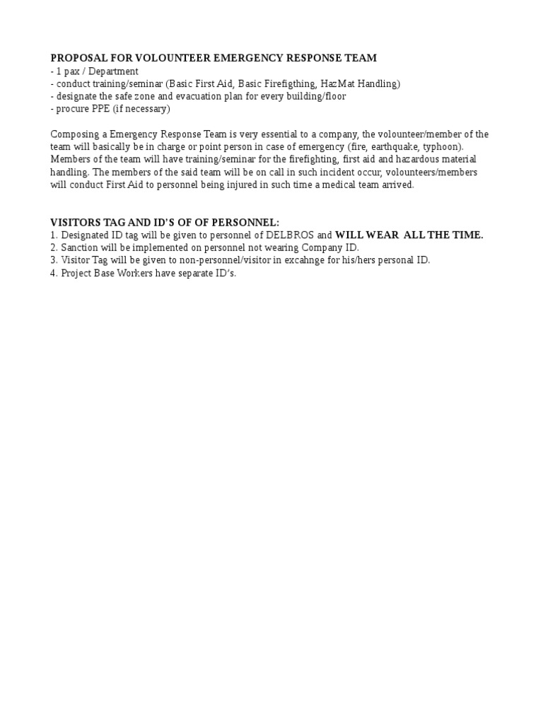 Volunteer Emergency Response Team Proposal | PDF