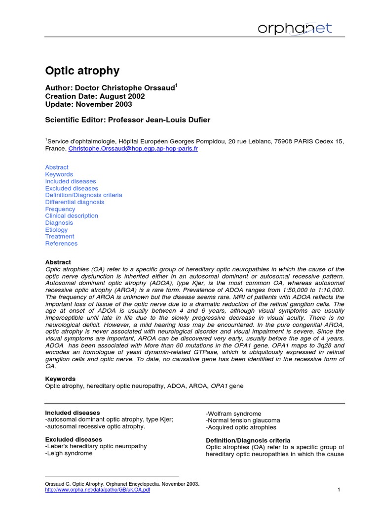 Optic Atrophy | PDF | Ophthalmology | Diseases And Disorders