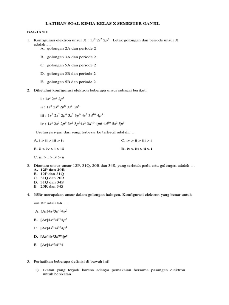 Latihan Soal Kimia Kelas X Semester Ganjil | PDF