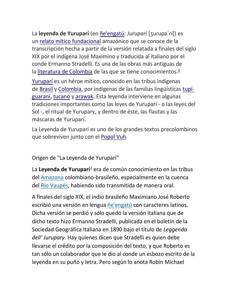 La leyenda de Yuruparí: Origen y Mito | PDF | Leyendas | Rituales