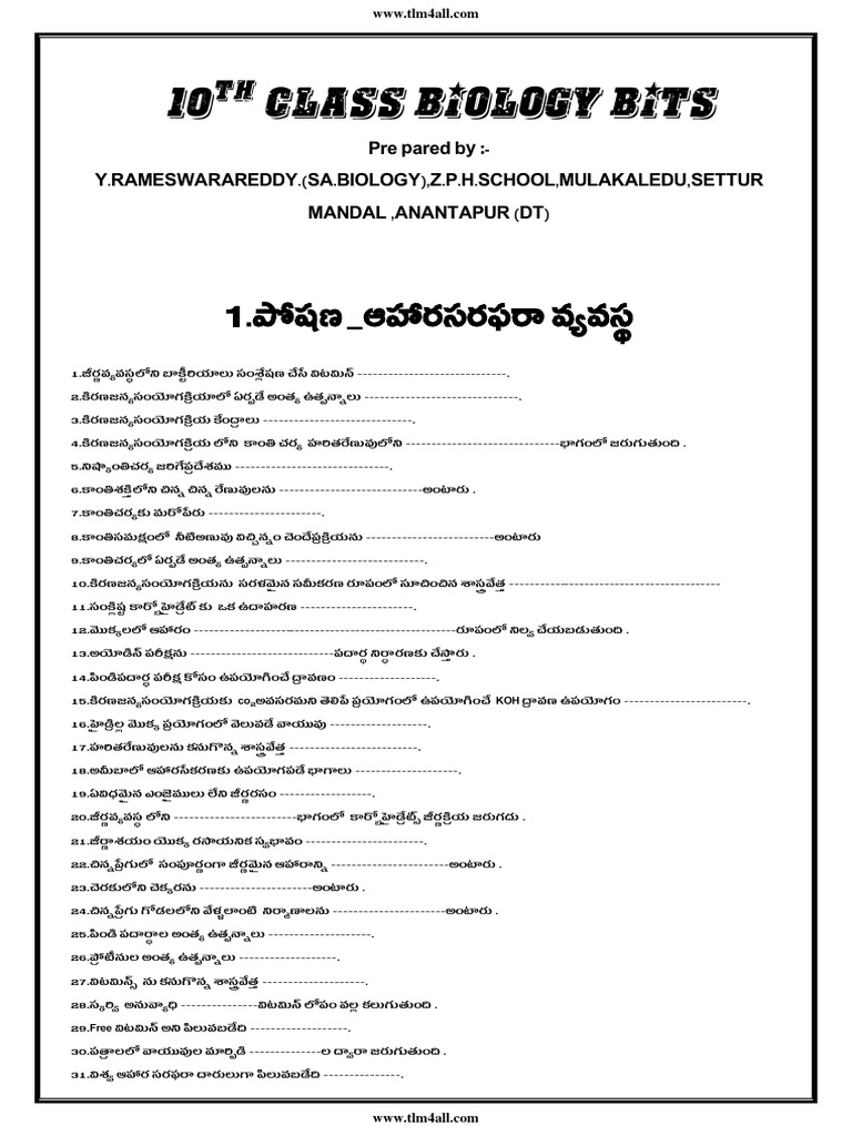 10th Class Social Bits Telangana | PDF