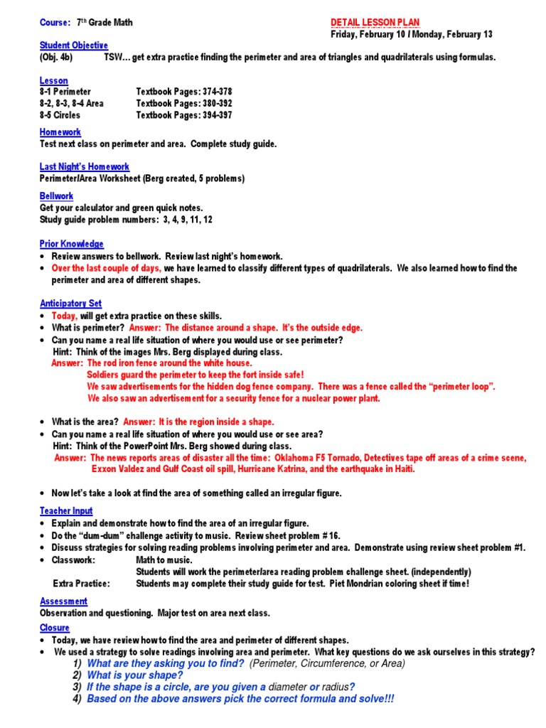 Lesson Plan - Day 2 | PDF | Area | Geometry