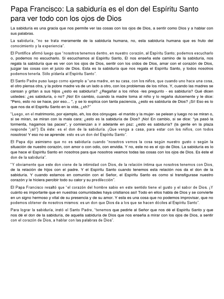 Don de Sabiduría y Entendimiento del Espíritu Santo | PDF | espíritu ...
