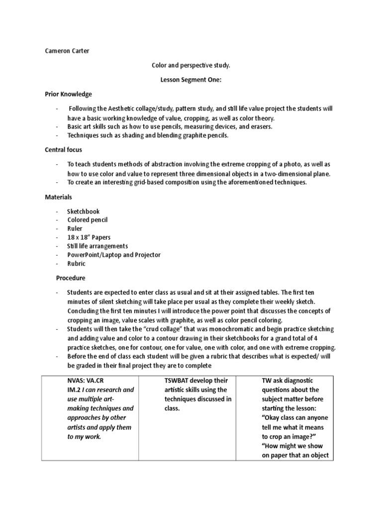 Composition Grid Lesson Plan | PDF | Composition (Visual Arts) | Cognition