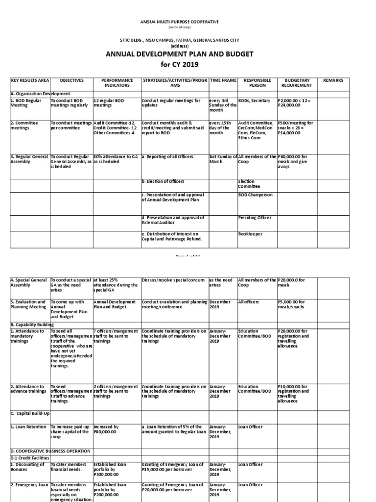 Annual Development Plan and Budget Sample | PDF | Loans | Business