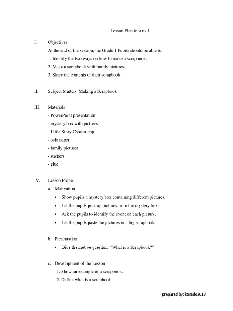 Lesson Plan For Grade 1 - Making A Scrapbook PDF | PDF