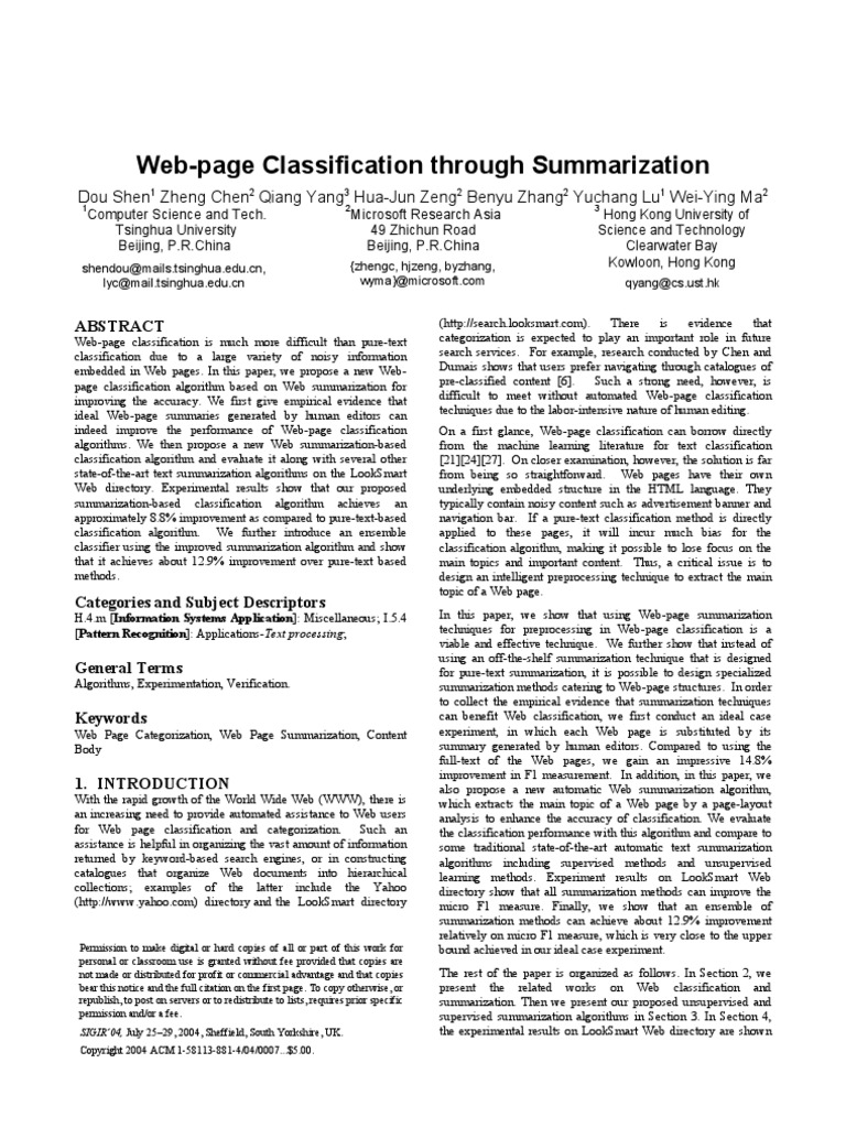 Web-Page Classification Through Summarization | Download Free PDF | Support Vector Machine ...