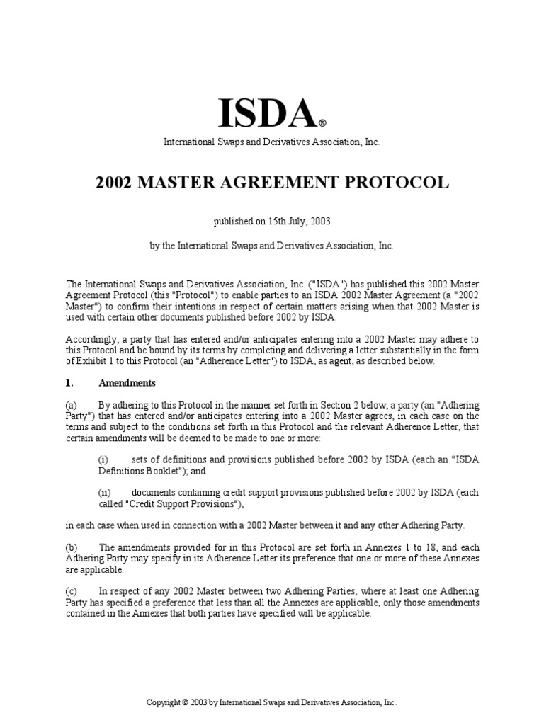 ISDA Master Agreement | Private Law | Financial Markets