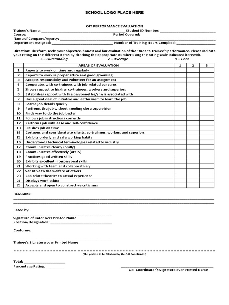 OJT Performance Evaluation Form | PDF | Performance Appraisal | Change