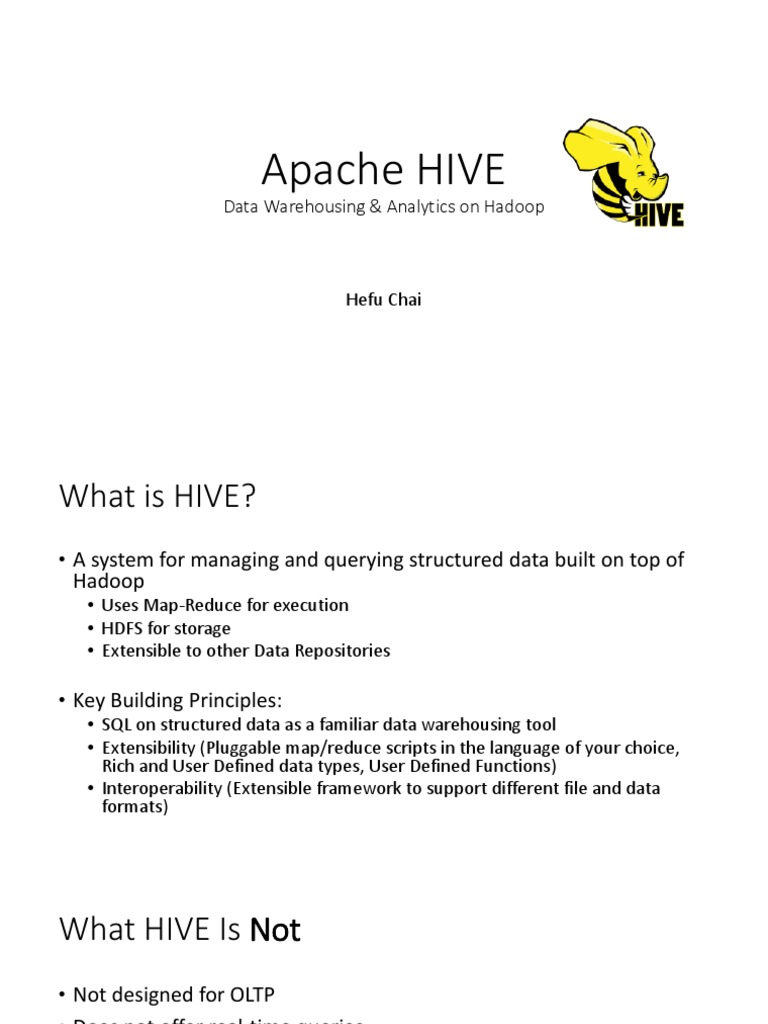 Apache HIVE: Data Warehousing & Analytics On Hadoop | PDF | Map Reduce | Apache Hadoop