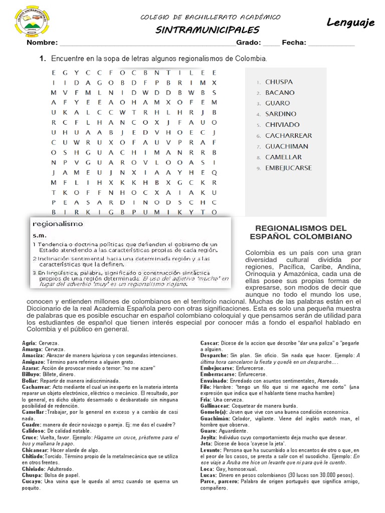 Dialectos - de - Colombia - y - Regionalismos 8° | PDF | Lengua ...