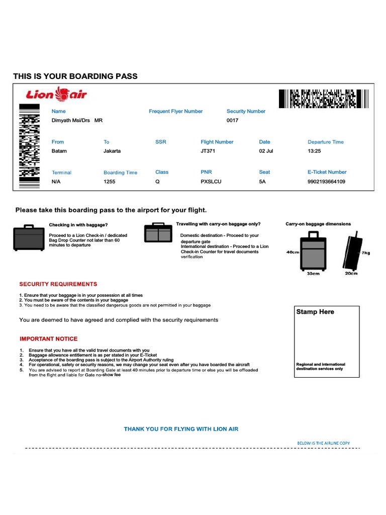 Boarding Pass Batik Air PDF | PDF