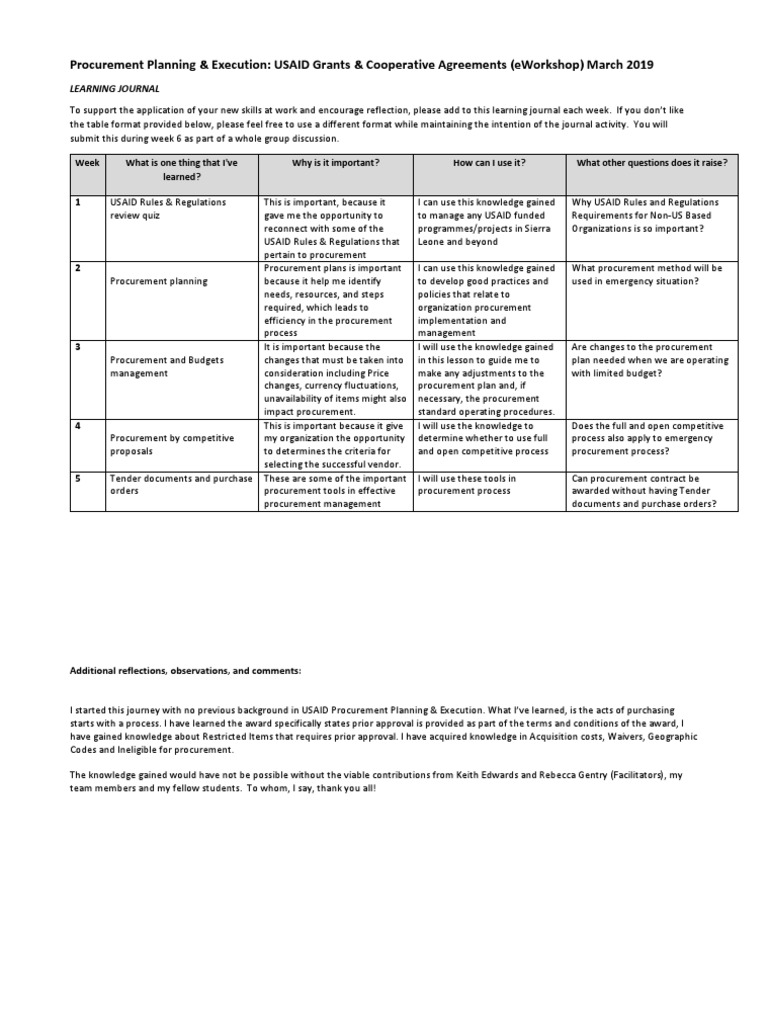 Procurement Learning Journal | Download Free PDF | United States Agency ...