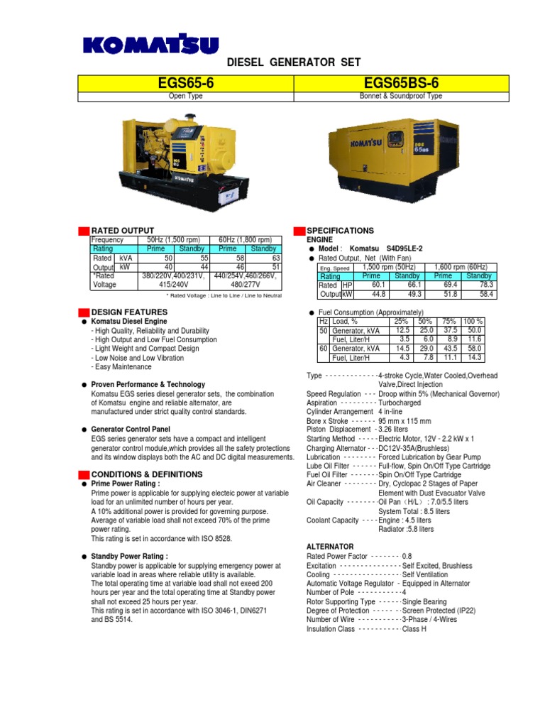 Comprehensive Technical Specifications for Komatsu Diesel Generator Set ...