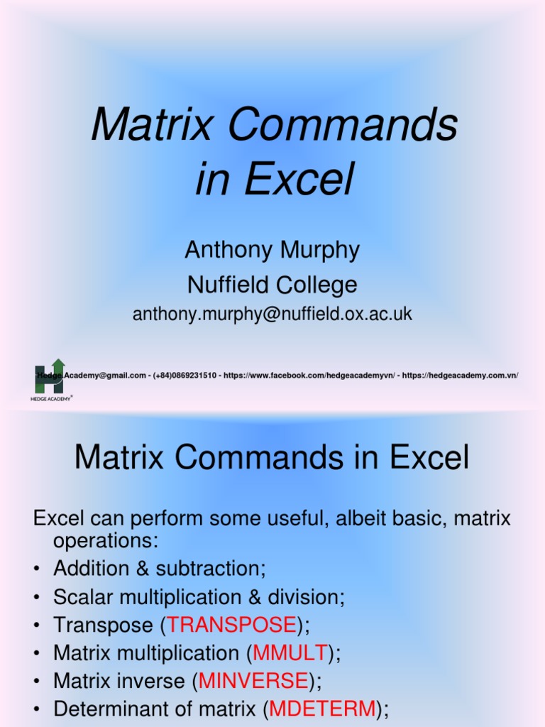 Excel Matrix Operations Guide | PDF | Matrix (Mathematics) | Operator ...