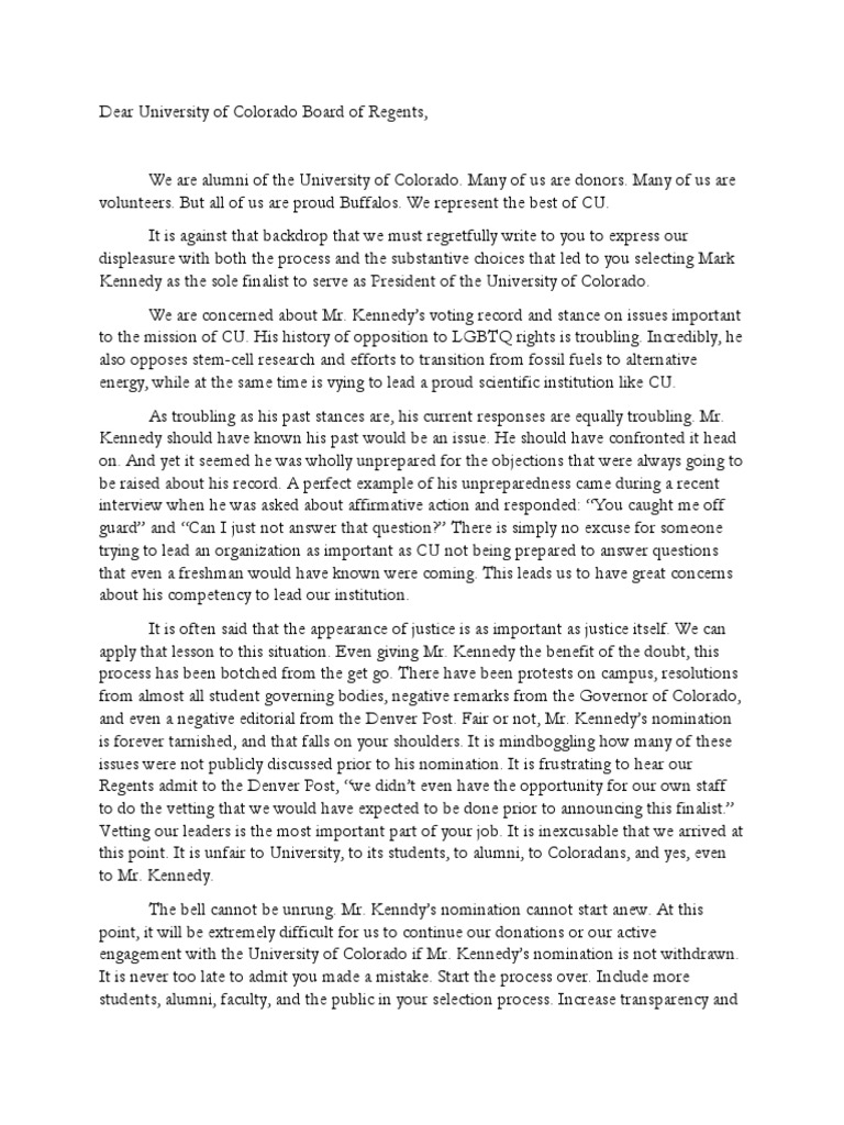 Letter To Regents From CU Alumni | PDF | Academia | Science
