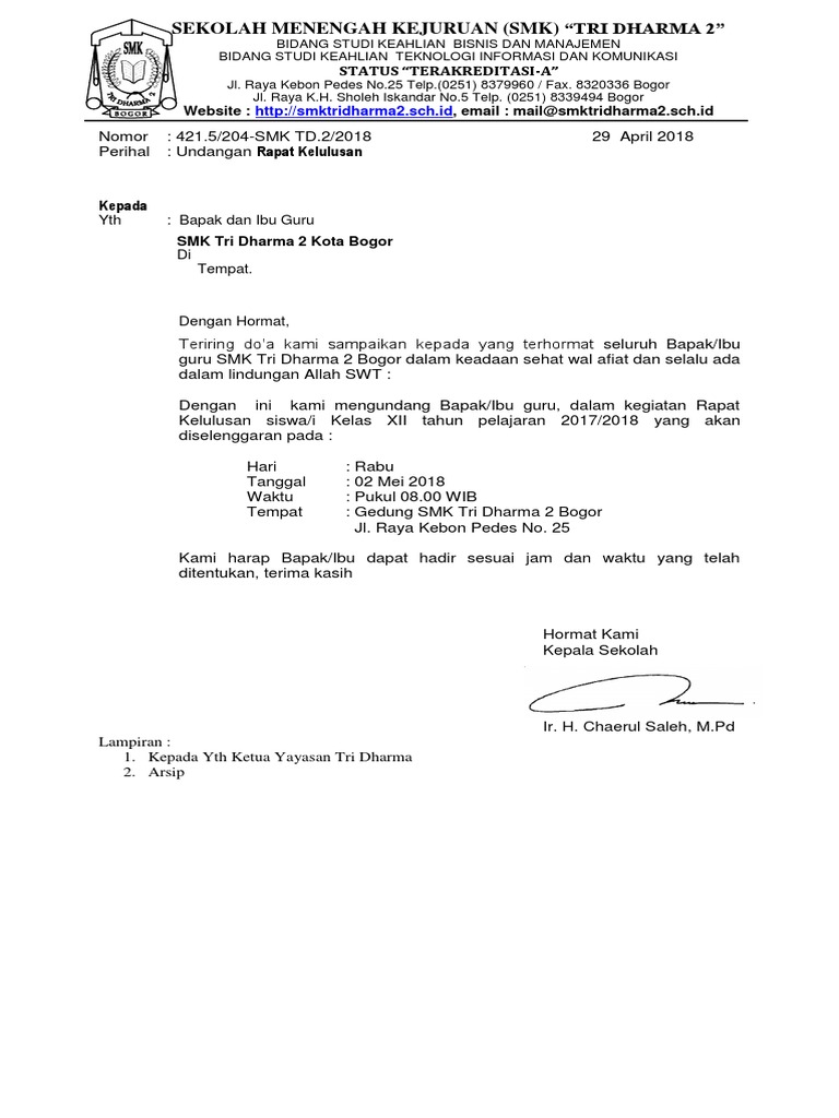 Surat Undangan Kelulusan 2018 | PDF