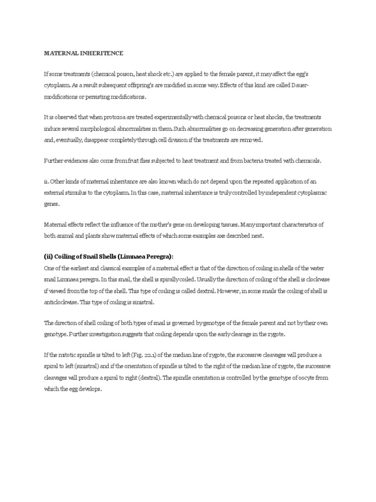 Maternal Inheritance and Cytoplasmic Effects: Evidence from Snail Shell ...