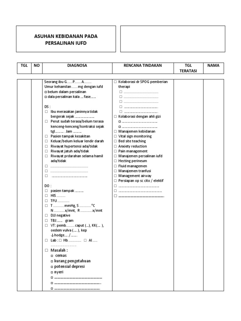 Form Asuhan Kebidanan Pada Persalinan Iufd | PDF