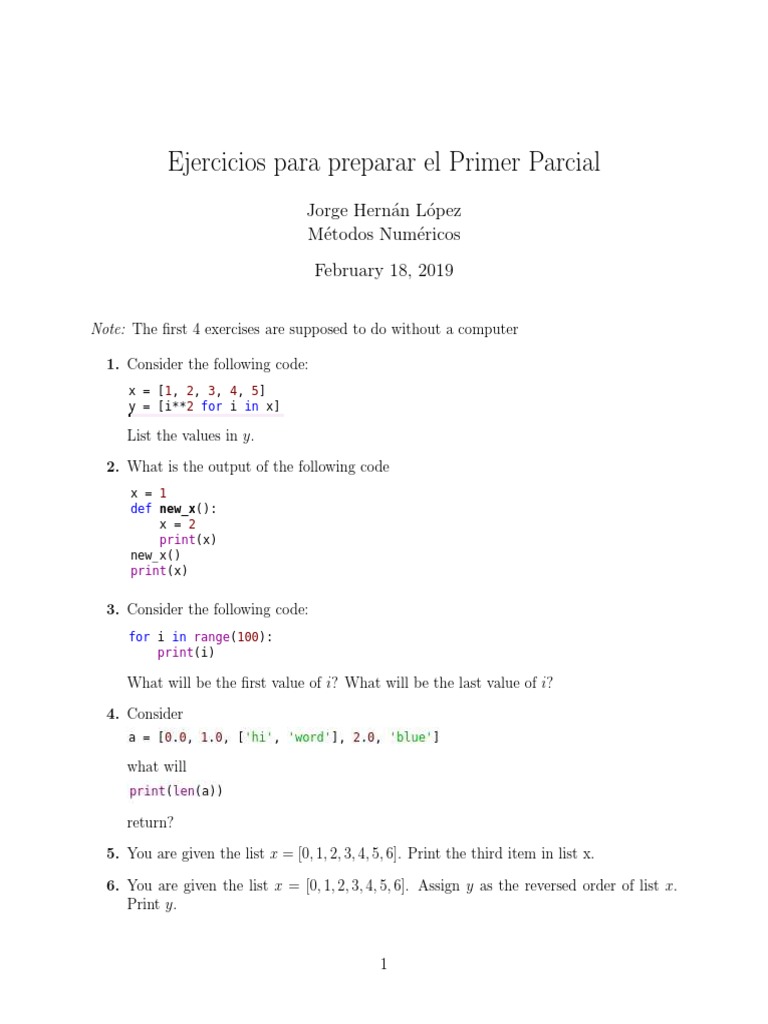 Ejercicios para Preparar El Primer Parcial: Jorge Hern An L Opez M Etodos Num Ericos February 18 ...