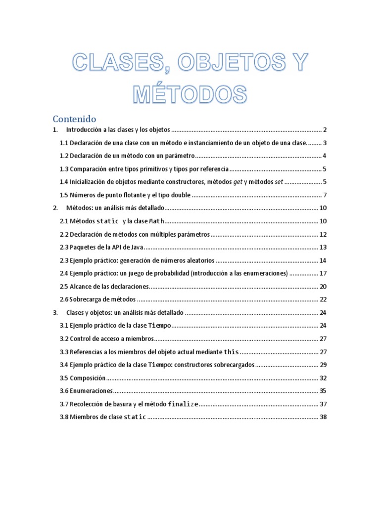 Clases, Objetos y Metodos | PDF | Java (lenguaje de programación) | Objeto (informática)