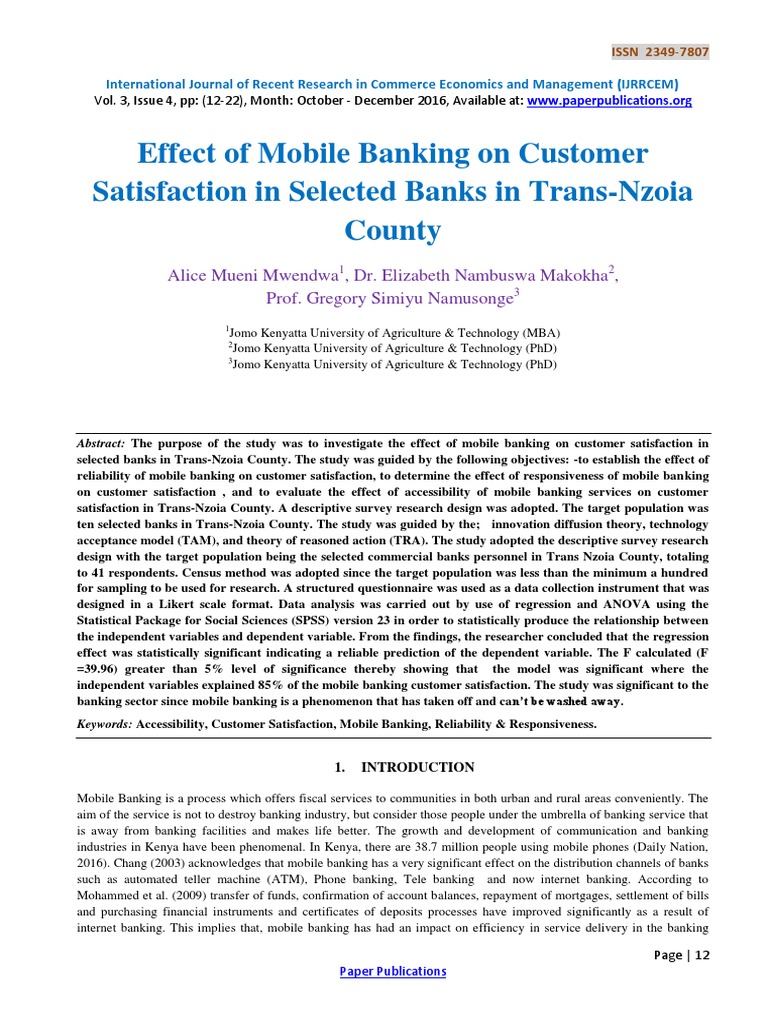 Research Paper Effect of Mobile Banking On Customer-823 | PDF ...
