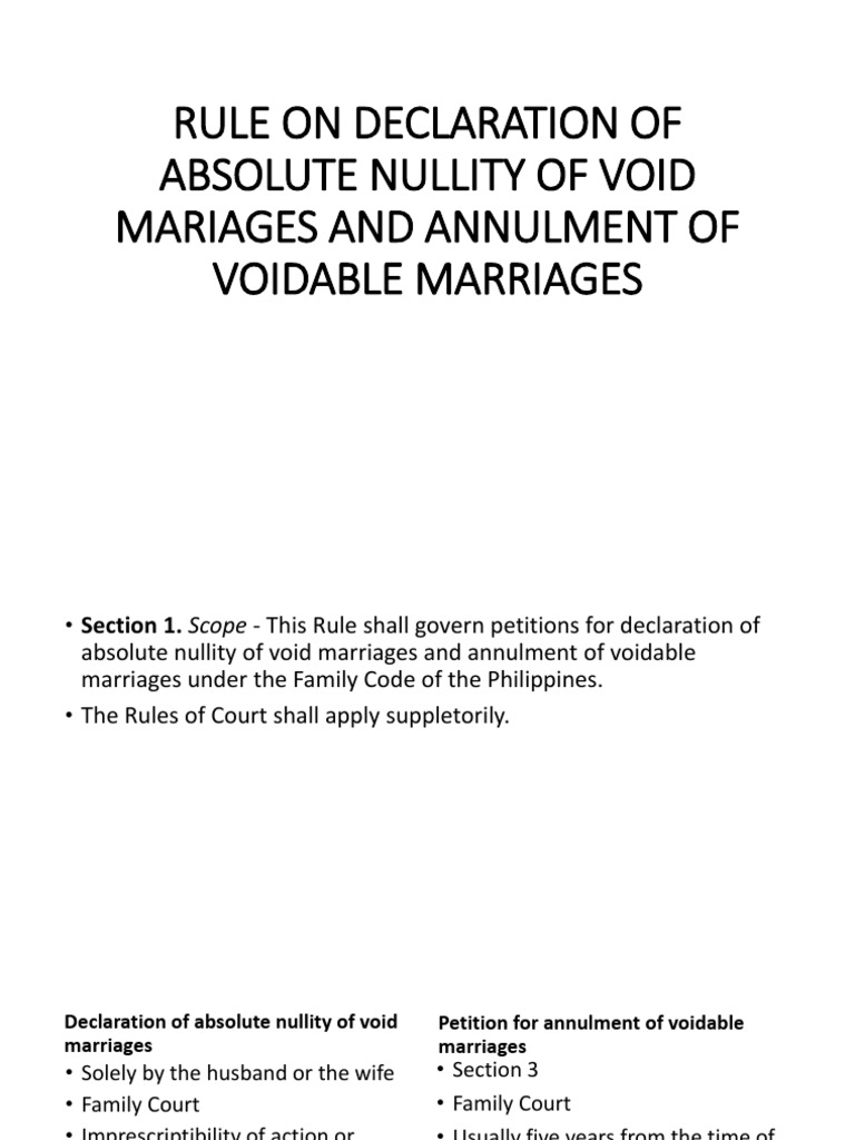 Marriage (Declaration of Absolute Nullity and Annulment of Voidable ...