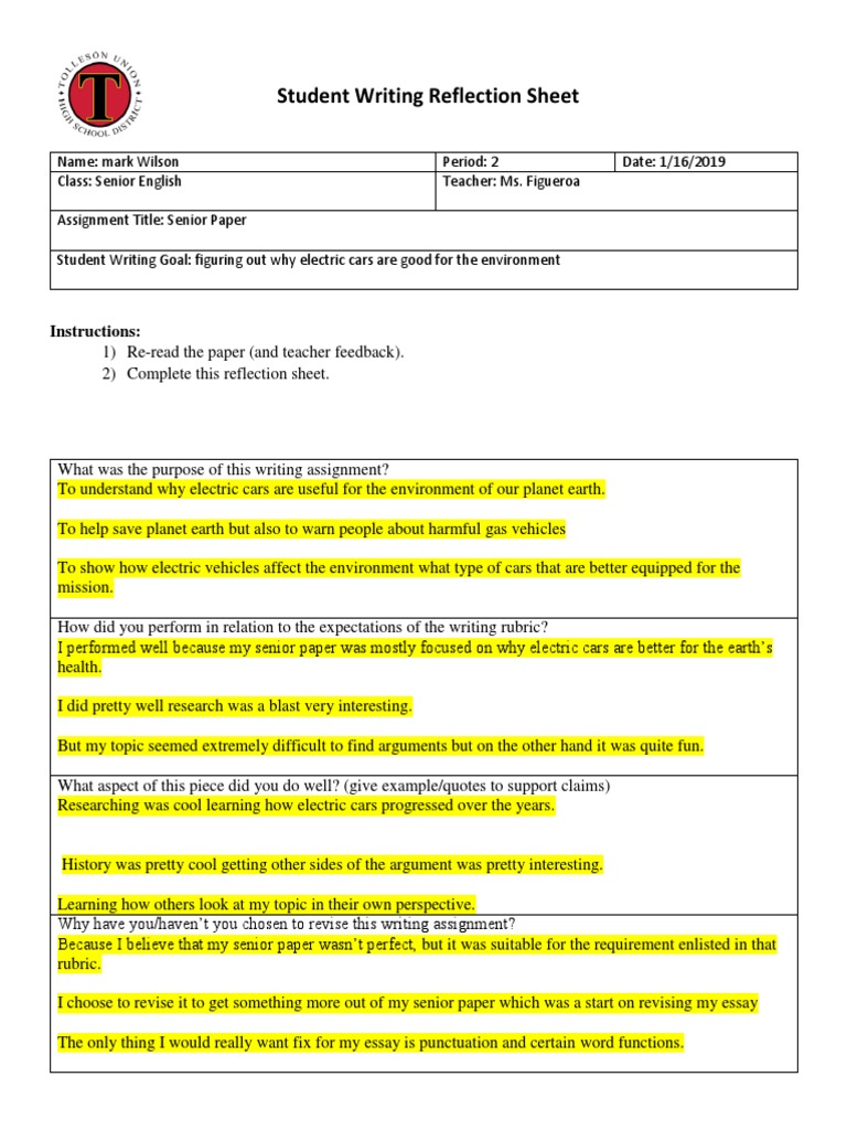 q1 End of Unit Reflection | PDF | Rubric (Academic) | Essays