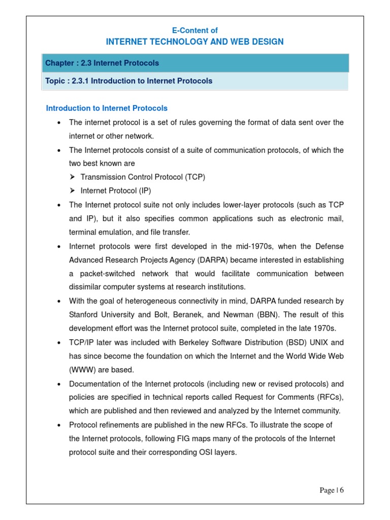 Internet Technology and Web Design: Chapter: 2.3 Internet Protocols ...