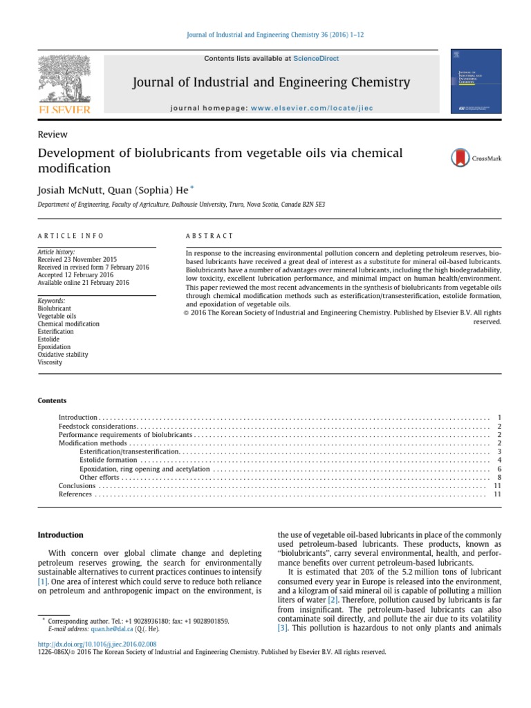 Biolubricants from Vegetable Oils | PDF | Ester | Catalysis