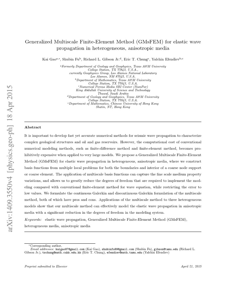 Generalized Multiscale Finite Element Method Gmsfem For Elastic Wave