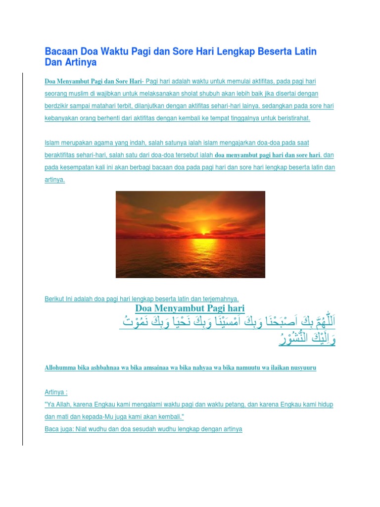 Bacaan Doa Waktu Pagi Dan Sore Hari Lengkap Beserta Latin Dan Artinya | PDF