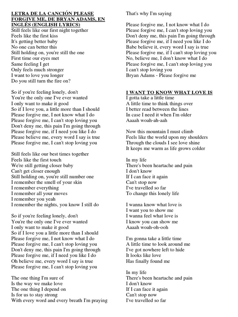 Letra de La Canciones en Ingles PDF | PDF | Love