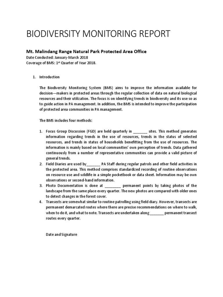 BIODIVERSITY MONITORING REPORT.docx | Protected Area | Biodiversity
