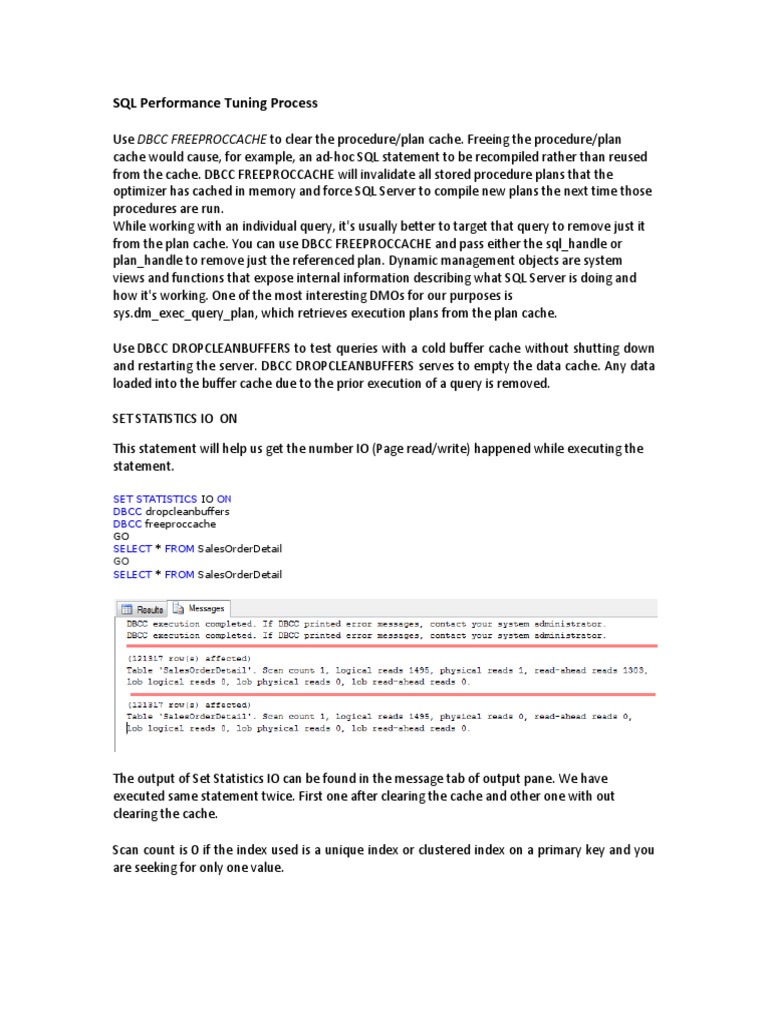 Sql Performance Tuning Process Set Statistics On Dbcc Dbcc Select From Select From Download