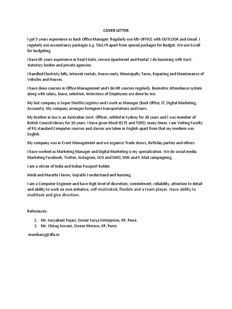 Cover Letter: Self-Motivated, Flexible and A Team Player. Have Ability ...