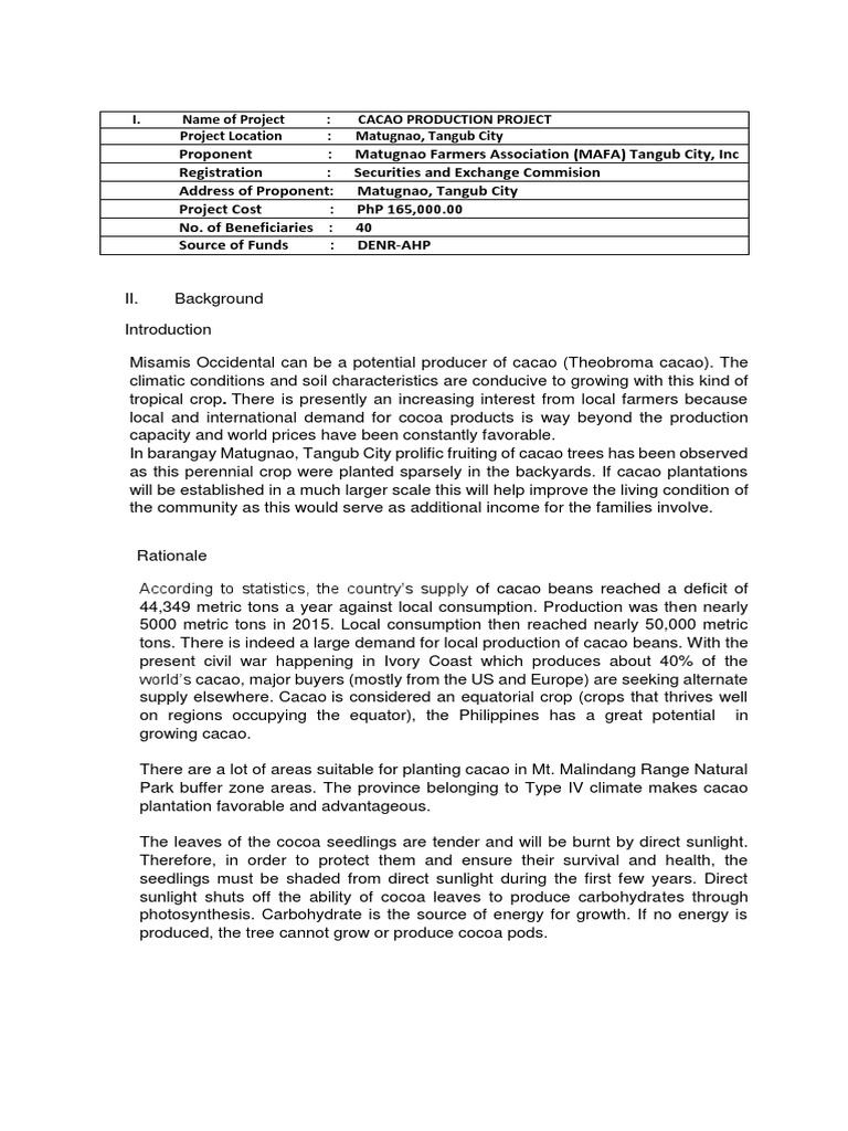 Cacao Production Project Proposal | PDF | Cocoa Bean | Trees