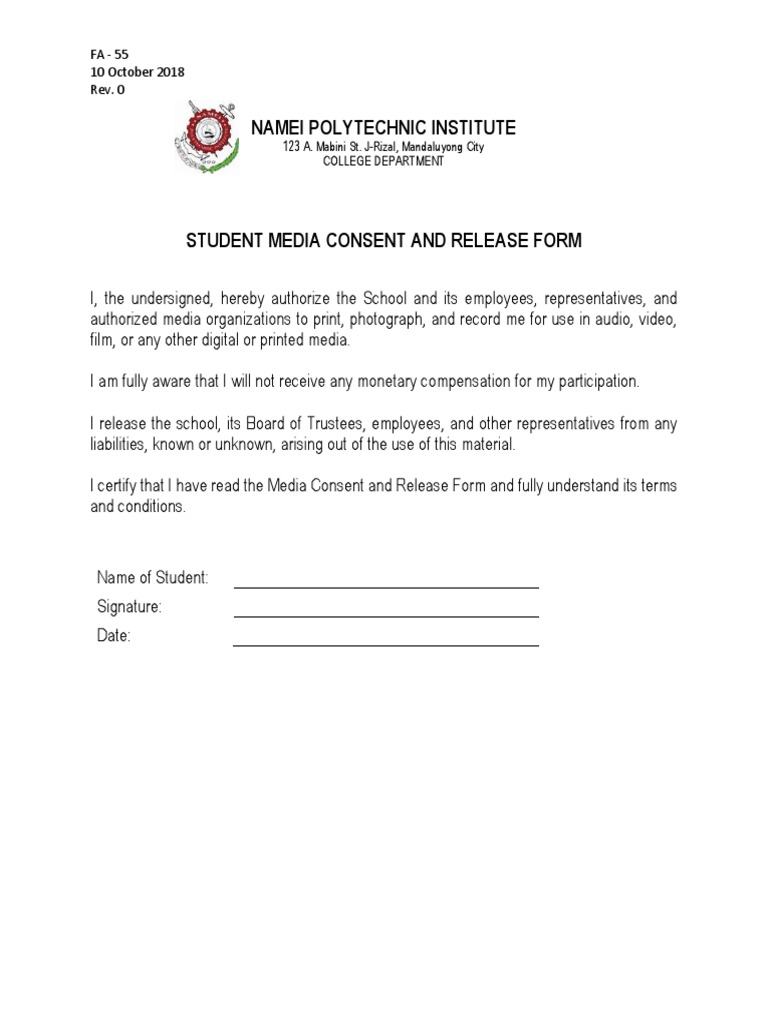 Student Media Consent and Release Form | PDF