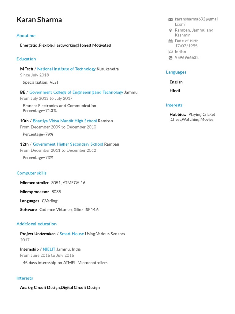 Karan Sharma: About Me | PDF