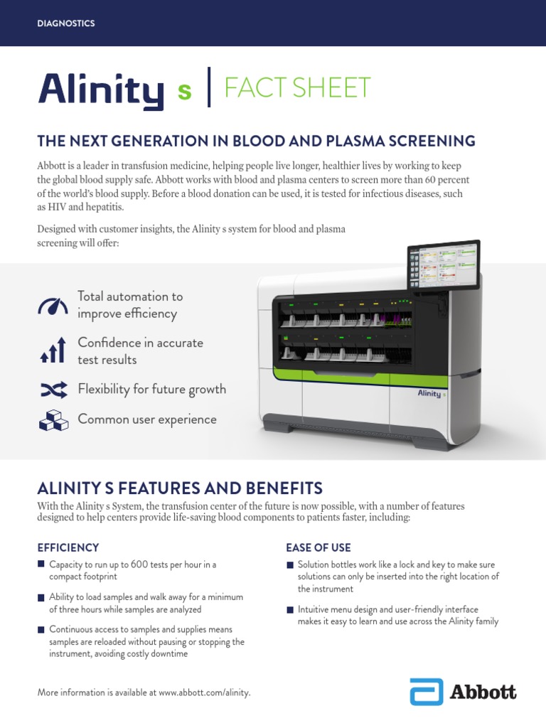 Abbott Alinity s FactSheet | Usability | Blood Transfusion | Free 30 ...