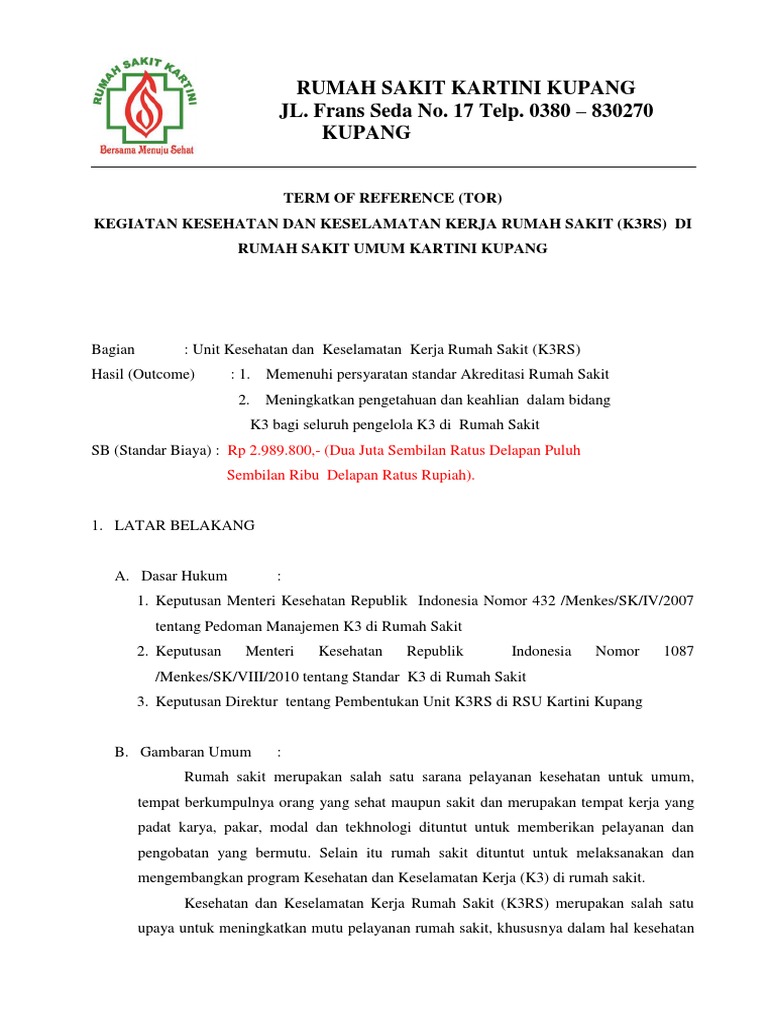 Tor k3rs Rs Kartini | PDF