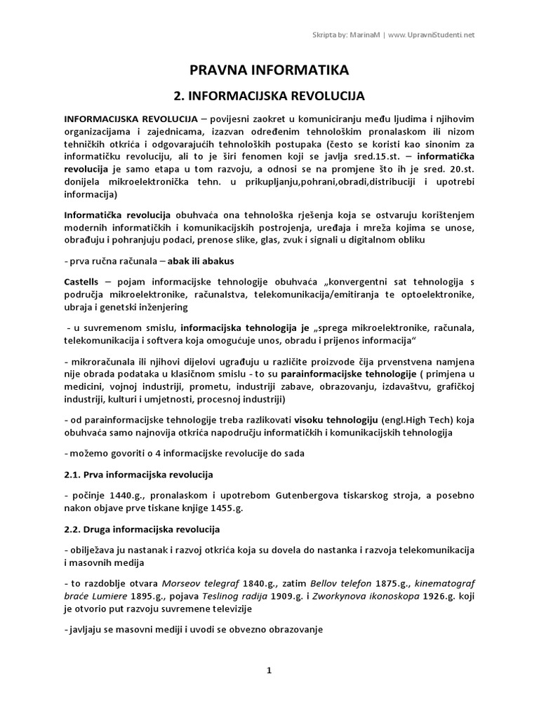 Pravna Informatika Skripta by MarinaM | PDF