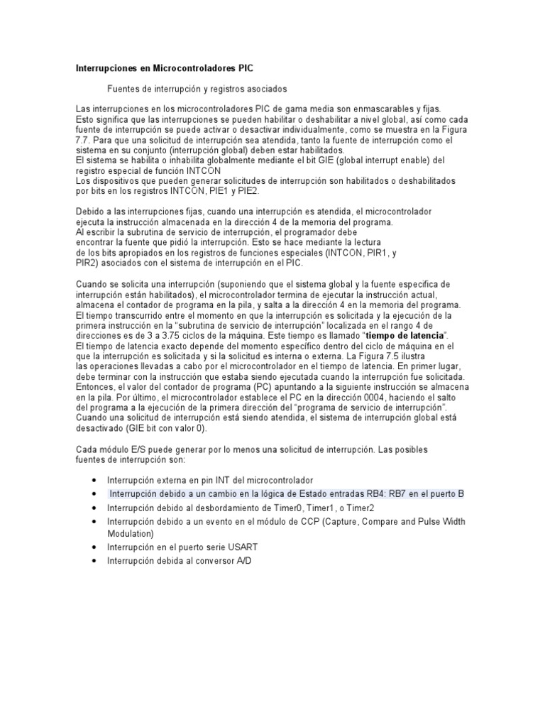 Las Interrupciones en Los Micro Control Adores PIC | PDF | Microcontrolador | Programa de ...
